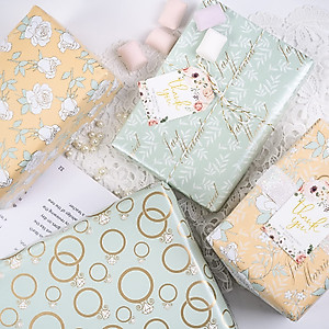 WRAPAHOLIC Wedding Theme Wrapping Paper Roll - Diamond Ring and Floral Design Printed on Pearlized Paper, Perfect for Celebration, Party Present Packing - 4 Rolls - 30 inch X 120 inch Per Roll