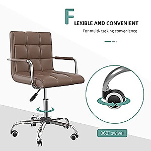 HOMCOM Home Office Chair, Modern Computer Desk Chair, Task Chair with Upholstered PU Leather, Adjustable Height, Swivel Wheels, Brown