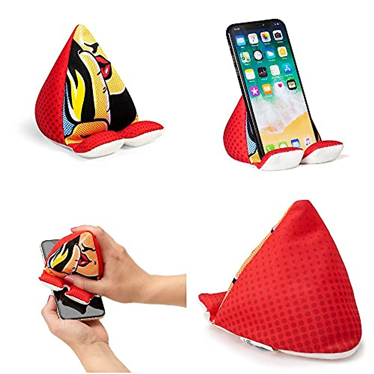 Plusheez Mobile Phone Holder | 2 in 1 Phone Stand with Micro Fibre Wipe | Screen Cleaner | Universal Phone Stand for Kids Children Adults | eReader/Kindle/Smartphone/Small Tablet Compatible (Lips)
