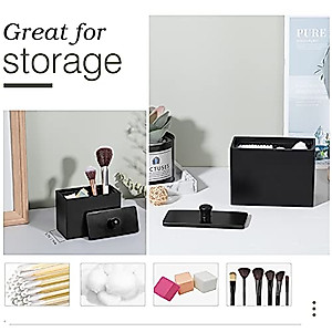Luxspire Cotton Swab Holder, Resin Cotton Ball Canister with Lid, 2 Compartments Dispenser Storage Box Cosmetics Countertop Organizer Containers for Cotton Pads, Rounds - Matte Black