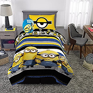Franco Minions: The Rise of Gru, Kids Bedding Soft Comforter with Sheets and Cuddle Pillow Bedroom Set, 5 Piece Twin Size