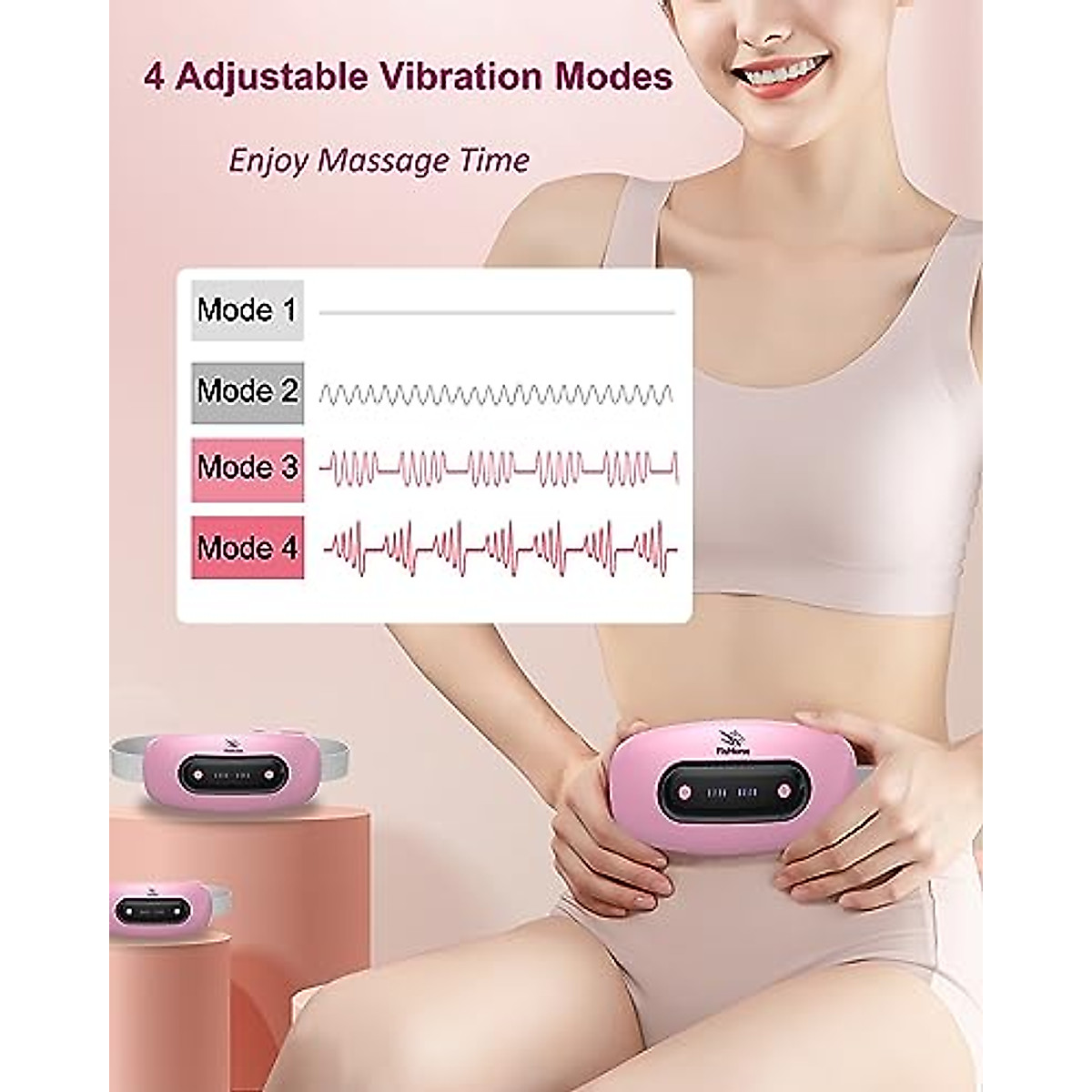 Electric Heating Pad, Portable Cordless Menstrual Heating Pad with 4 Heat Levels and 4 Massage Modes, Heating Pad for Cramps,Back Pain Relief (Pink)