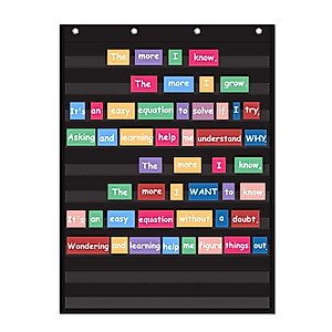 Antrea Standard Pocket Chart - Clear 10 Pockets Chart for Classroom & Home Heavy Duty Hanging Black Pocket Chart for Sentence Strips Letter Cards Word Wall,28x44 Inch
