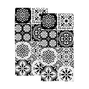 Vintage Black and White Boho Checkered Pattern Microfiber Towel 2 Hand Towels for Bathroom 15" x 30" Absorbent Soft for Hand, Face, Kitchen, Hotel, Spa, Gym, Beach, Swim, Pool.