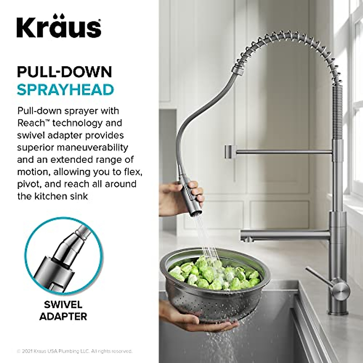 KRAUS Artec Pro (2nd Gen) Commercial Style Pull-Down Single Handle Kitchen Faucet with Pot Filler in Brushed Brass, KPF-1604BB