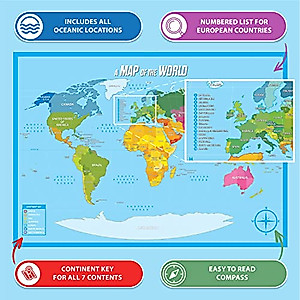 Classroom Wall Posters - Solar System, Periodic Table, World Map & USA Maps for Kids - Visual Learning Aid for Children and Schools - Laminated & Durable