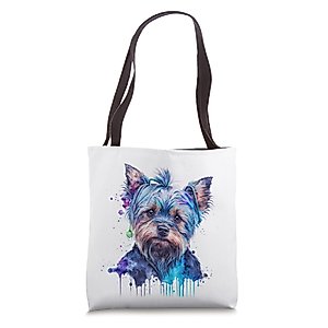 Cute Yorkie Puppy Yorkshire Terrier Watercolor Splash Yorkie Tote Bag
