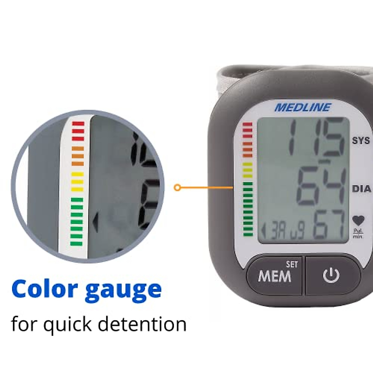 Medline Digital Wrist Blood Pressure Monitor, BP Cuff with Batteries Included (60 Reading Memory)