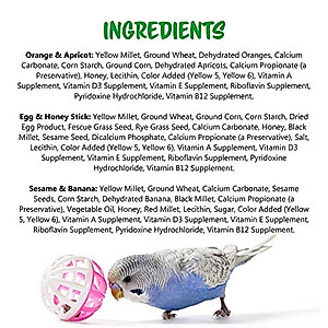 Vitakraft Parakeet Treat Sticks Variety 3 Pack (Orange, Egg & Honey, Sesame & Banana), 2.4 Ounce