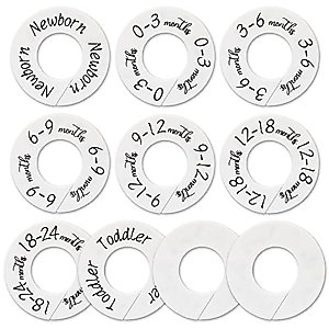 Baby Closet Dividers - Set of 10 from Newborn to Toddler and 2 Blanks with Colored Box,Baby Size Divider Fits 1.65" Rod- [White Unisex]