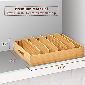Umilife Kitchen Cabinet Organizer for Food Storage Container Lids, with Adjustable Dividers, Bamboo Drawer Caddy, Box for Kitchen Storage and Organization