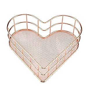Heart Shape Storage Basket, Multifunctional Anti-Rust Iron Heart Shape Storage Basket Household Office Small Storage Box Anti-Rust Storage Basket(玫瑰金)