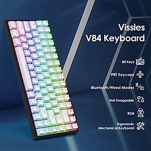 Vissles Wireless Bluetooth/USB Wired Mechanical Gaming Keyboard with Wrist, Hot Swappable Compact 84 Keys, Tenkeyless DIY RGB Dynamic Backlit for Mac Windows, PBT Keycaps & Linear Switch V2