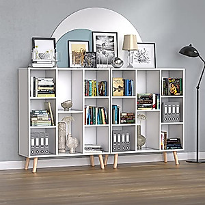 Cozy Castle White Small Bookshelf, Wood 8 Cube Storage Organizer Book Shelves with Anti-Tilt Device, Freestanding Modern Bookcase for Bedroom, Office, Living Room