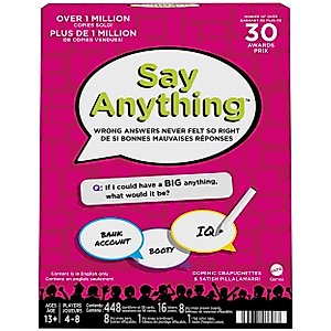 Mattel Say Anything Board Game for Teens, Adults & Parties with Question Cards, Dry Erase Scoreboard & More, 4 to 8 Players Ages 13 Years & Older