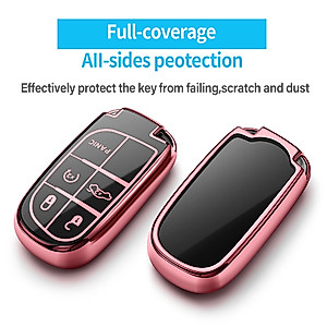 Tukellen for Jeep Key Fob Cover Special Soft TPU Key Case Key Shell Compatible with Grand Cherokee Renegade Chrysler Dodge RAM Journey Dart Fiat Durango Challenger Key Shell (Pink)