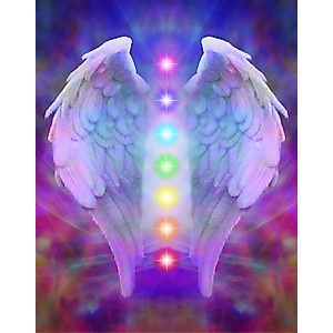 Xiyuekissu Diamond Art Angel Wings and Seven Chakras DIY 5D Full Drill Diamond Art Kit (Set by Number) Digital Painting Round Diamonds, Diamond Art Kits for Adults（12x16inch）