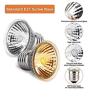 Pilarmuture 2PCS 75W Reptile Heat Lamp, UVA UVB Full Spectrum Reptile Turtle Heating Lamp Bulbs E27 Sunbathe Heat Lamp Basking Bulb for Reptile Amphibian Turtle Lizard (with 2Pcs Coconut Tree)