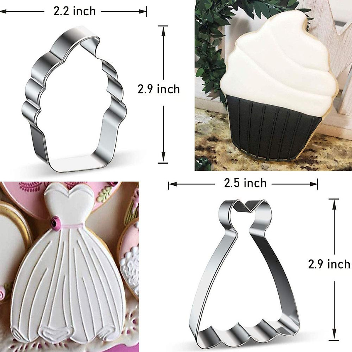 Tea Cookie Cutter Set, 5 Pieces Teapot Teacup Cookie Cutters Kit Stainless Steel Metal Cupcake and Princess Dress Molds Cutters for Tea Party Cake Decorations