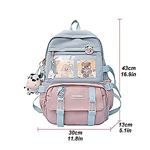 JQWSVE Kawaii Backpack with Pins Accessories, Rucksack for Teen Girls School Bag, Aesthetic Backpack