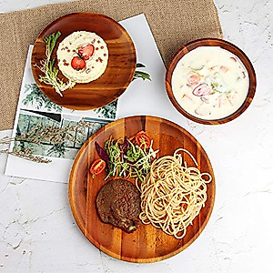 AIDEA Acacia Wood Dinner Plates, 11Inch Round Wood Plates Set of 4, Easy Cleaning & Lightweight for Dishes Snack, Dessert, Unbreakable Classic Plate