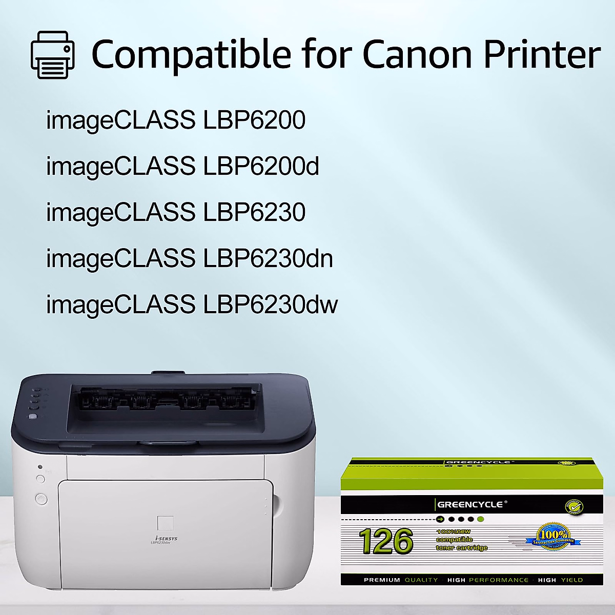 greencycle Compatible Toner Cartridge Replacement for Canon 126 CRG-126 CRG126 3483B001 for use in ImageClass LBP6200d and LBP6230dw LBP-6230dn LBP-6230 Wireless Laser Printers (Black,2 PK)