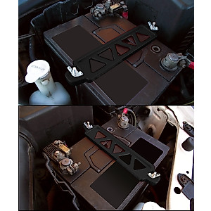 AOCISKA Battery Hold Down Bracket, Universal Crossbar Car Battery Holder Kit with 10in J Bolts,Car Battery Lock Down Sets,Aluminum Alloy Battery Tie Down Mount Bracket,Hold Lock Accessories (Black)