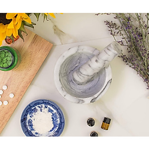 HIC Kitchen Mortar and Pestle Spice Herb Grinder Pill Crusher Set, Solid Fine-Quality Carrara Marble