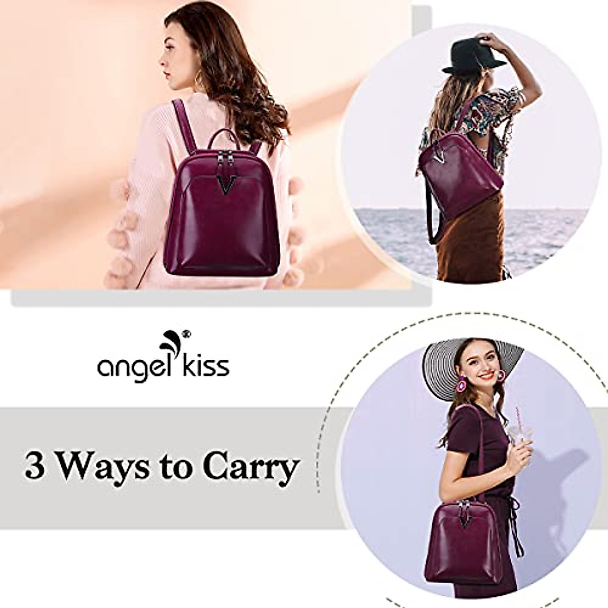 Backpack Purses for Women Angelkiss Ladies Fashion PU Leather Backpack Anti Theft Shoulder Handbags