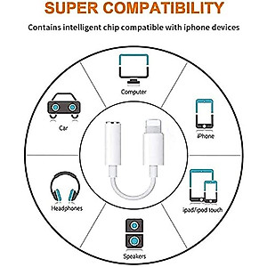 2Pack Lightning to 3.5mm Female Headphone Jack Adapter, [Apple MFi Certified] Lightning to Aux Audio Dongle Cable Cord iPhone 3.5mm Headphones/Earphones Jack for iPhone 12/12 Pro/11/X XR XS 8 7 iPad