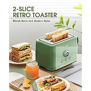 2 Slice Toaster, Retro Bread Toaster with LED Display, Extra Wide Slots Toasters with 6 Bread Shade Settings, Bagel, Cancel, Defrost Function, Stainless Steel with High Lift Lever, Removal Crumb Tray