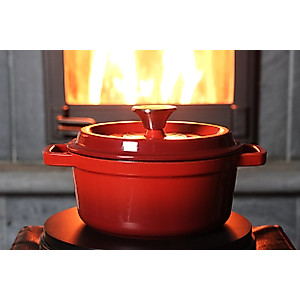 Enameled Cast Iron Dutch Oven Pot (7.87" / 20 cm diameter), Cocotte with Dual Handle and Cover Casserole Dish - Round Red