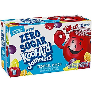 Kool-Aid Jammers Tropical Punch Zero Sugar Artificially Flavored Kids Soft Drink (10 ct Box, 6 fl oz Pouches)