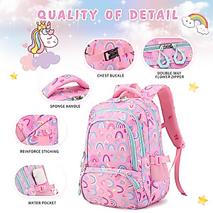 XLERHAZO School Backpack Lunch Bag Set Water Repellent Casual Daypack Lightweight Bookbags for Girls (Rainbow)