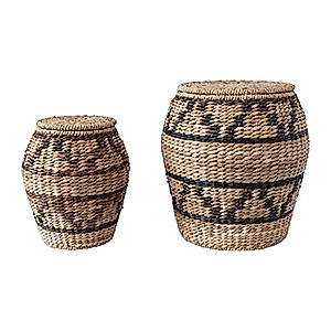Creative Co-Op Hand-Woven Rattan and Abaca Design and Lids, Set of 2 Baskets, 17" L x 17" W x 19" H, Multicolor