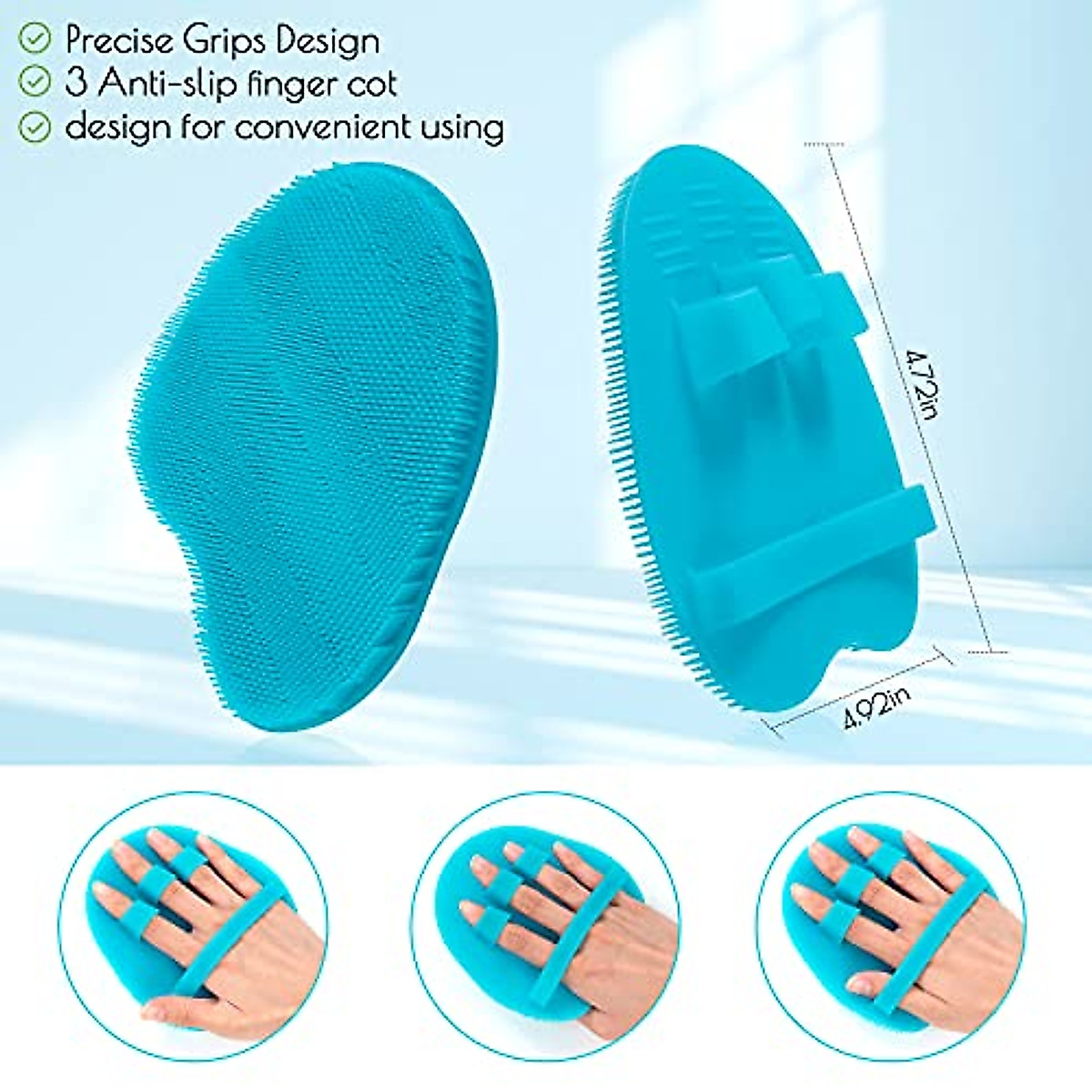 2 Pack Soft Silicone Shower Brush, Body & Face & Short Hair Wash, Bath Exfoliating Skin Massage Scrubber, Dry Skin Brushing Glove Loofah, Fit for Sensitive and All Kinds of Skin (Blue+Gray)