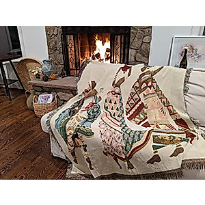 DaDa Bedding Elegant Dancing African Women Tapestry Throw Blanket - Festive Celebrate Kwanzaa w/Fringe Tassels - Cottage Woven Ethnic Culture Needle Stitched Design - 50” x 60” (7173)