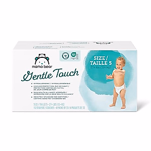 Amazon Brand - Mama Bear Gentle Touch Diapers, Hypoallergenic, Size 5, 132 Count (4 packs of 33), White