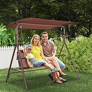 VEVOR 3-Seat Patio Swing Chair, Outdoor Patio Swing with Adjustable Canopy