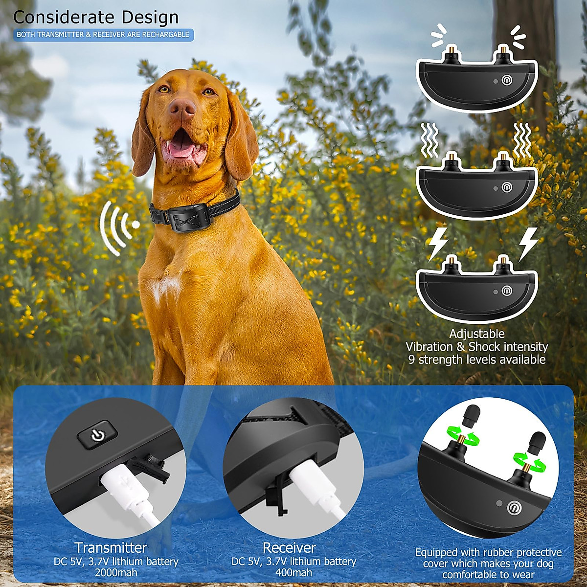 Rivulet Wireless Dog Fence System Electric Dog Fence Training Collar w/Remote 2-in-1, Dog Containment Fence Wireless, Adjustable Vibration & Shock, Rechargeable Pet Fence for Small Medium Large Dogs