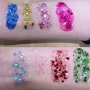 Paminify White Face Glitter Gel,Mardi Gras Singer Concerts Festival Rave Accessories,Mermaid Body Glitter,Carnival Halloween Hair Sequins Face Glitter Paint Makeup,Sparkling Chunky for Women,50ML