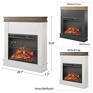 Ameriwood Home Mateo Fireplace with Mantel, Black with Natural Mantel