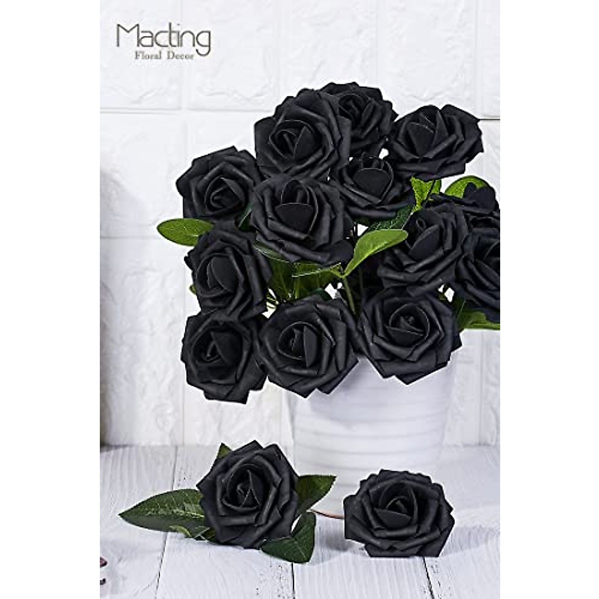 MACTING Black Roses Artificial Flowers, 30pcs Real Touch Fake Foam Roses for DIY Bouquets Wedding Party Baby Shower Home Decoration (Black)