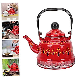 OUSIKA Tea Kettle Electricity Water Office Camping Stainless Top Kettle Stovetop Porcelain Steel Home Farmhouse Teakettle Kitchen Enamel Ceramic Drink Stove Red Bottom Household Coffee Cool Tea Pot Ke