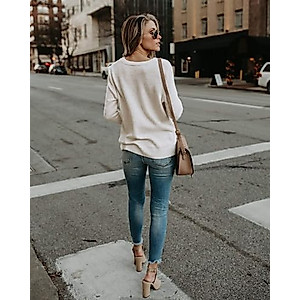 softome Womens Knitted Deep V-Neck Long Sleeve Wrap Front Loose Sweater Pullover Jumper Tops A-Beige