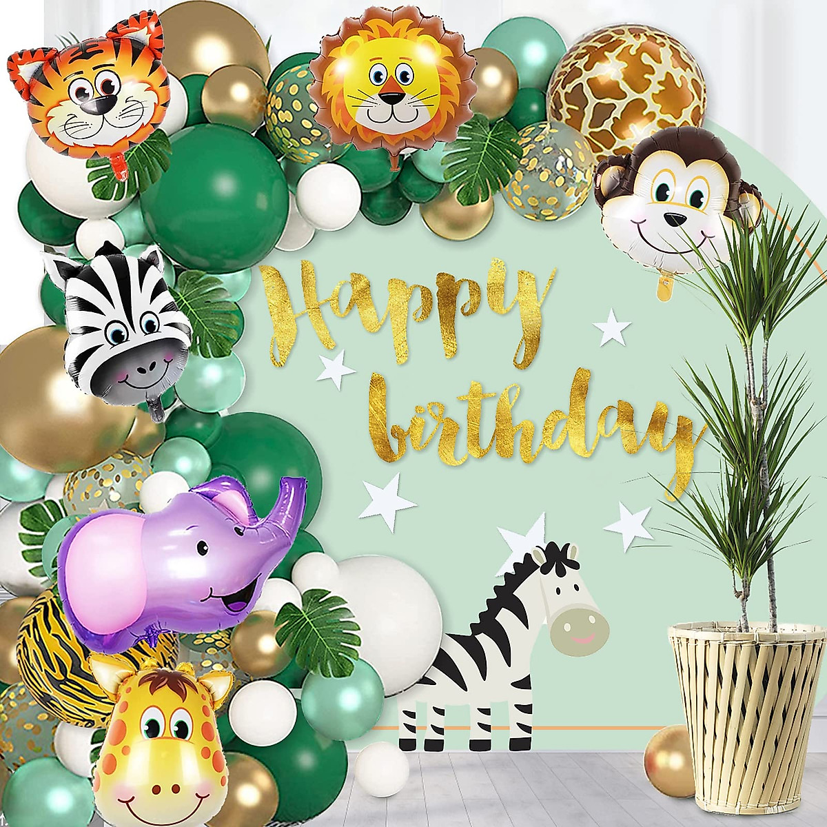 Jungle Safari Birthday Party Decorations - 6 Pack Giant Safari Animal Balloons for Boy Kids Safari Jungle Baby Shower Wild One Birthday Zoo Party Decorations