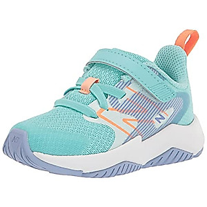 New Balance Kid's Rave Run V2 Hook & Loop Running Shoe, Surf/Peach Glaze/Magic Hour, 2 Little Kid
