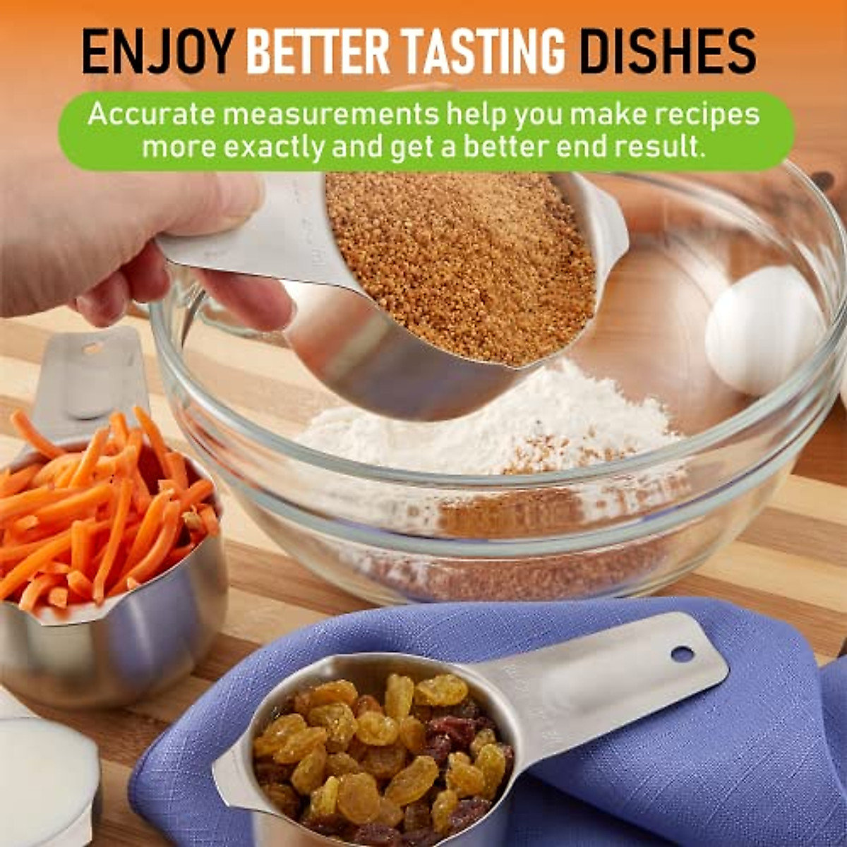 Spring Chef - Stainless Steel Measuring Cups, Kitchen Tools with Easy to Read Markings for Measuring Dry or Liquid Ingredients, Set of 7