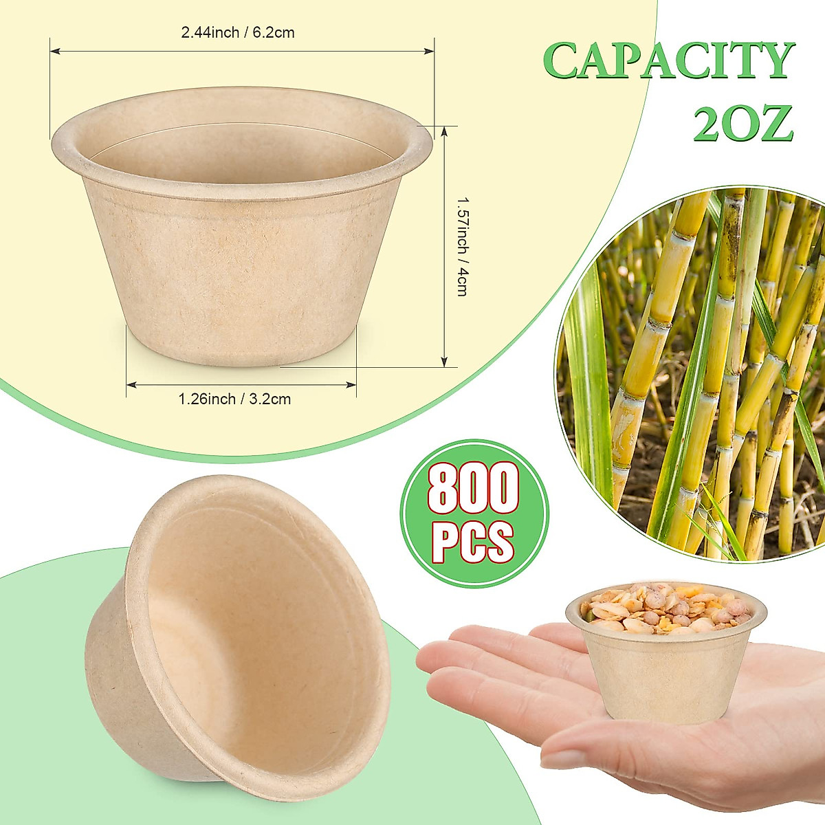 Zubebe 800 Packs 2 oz Disposable Bagasse Fiber Souffle Cups Condiment Cups Natural Bagasse Fiber Sauce Cups Sample Cups Tasting Cups for Small Sauce Portion Sample Snack Charcuterie Serving