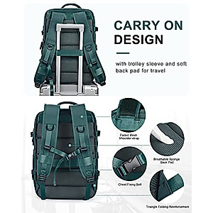 winspansy Carry on Backpack,Travel Backpack for Women Men Airline Approved Personal Item Size Hiking Gym Backpack Weekender Casual Daypack Backpack Waterproof Bag with Shoe Compartment, Peacock Blue